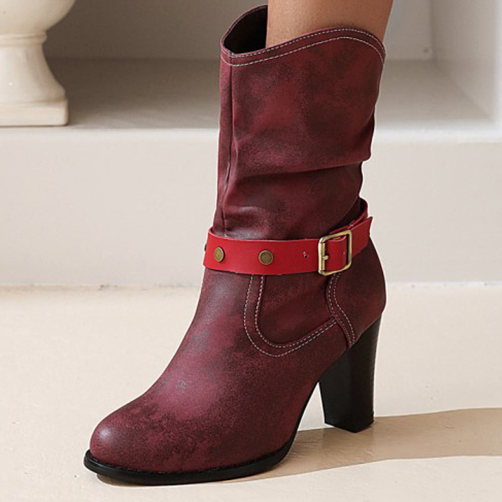 OKBOP Womens High Heels Mid-Calf Boots-Girls Winter Boots Christmas ...
