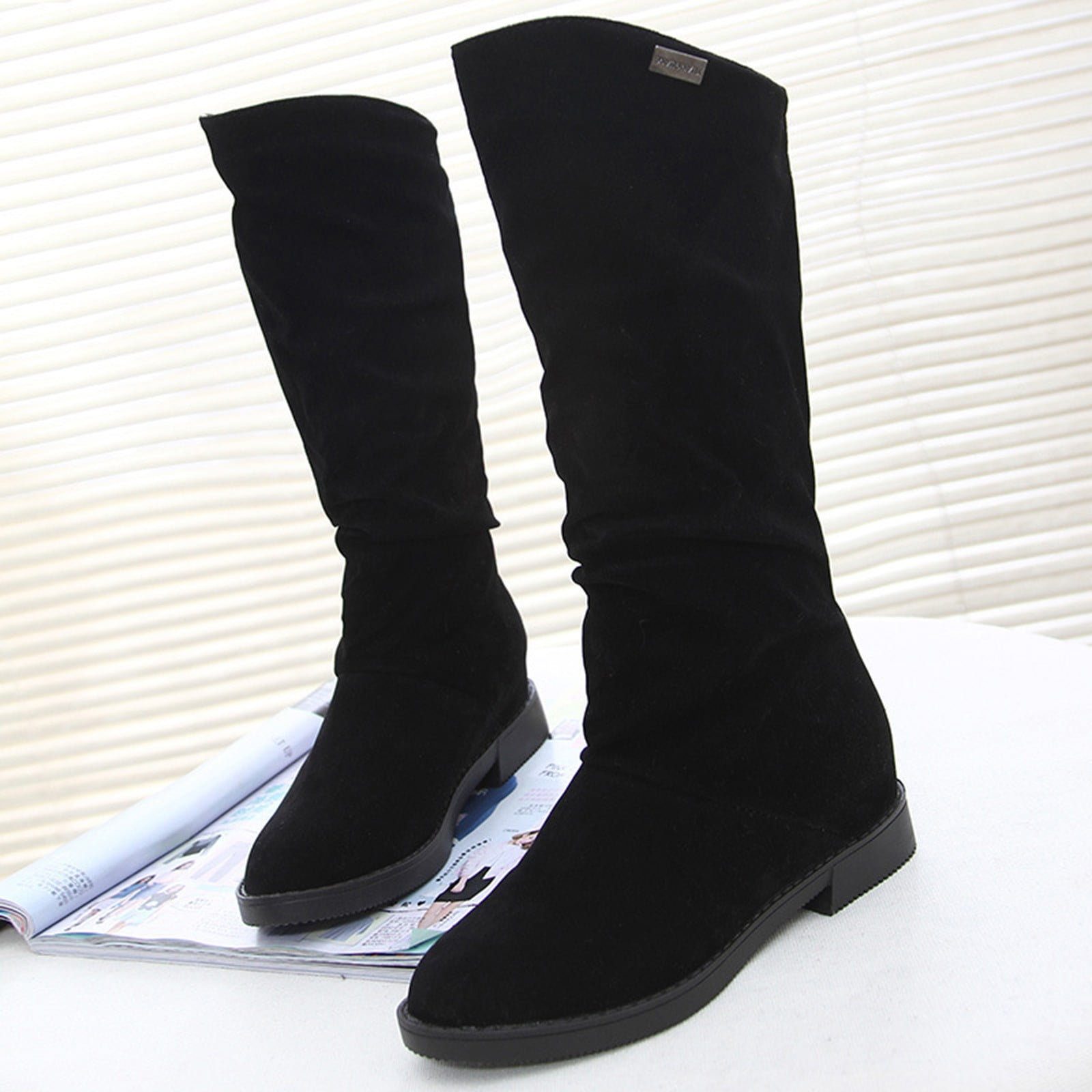 OKBOP Womens Low Heel Knee-High Boots-Flat Boots for Women Christmas ...