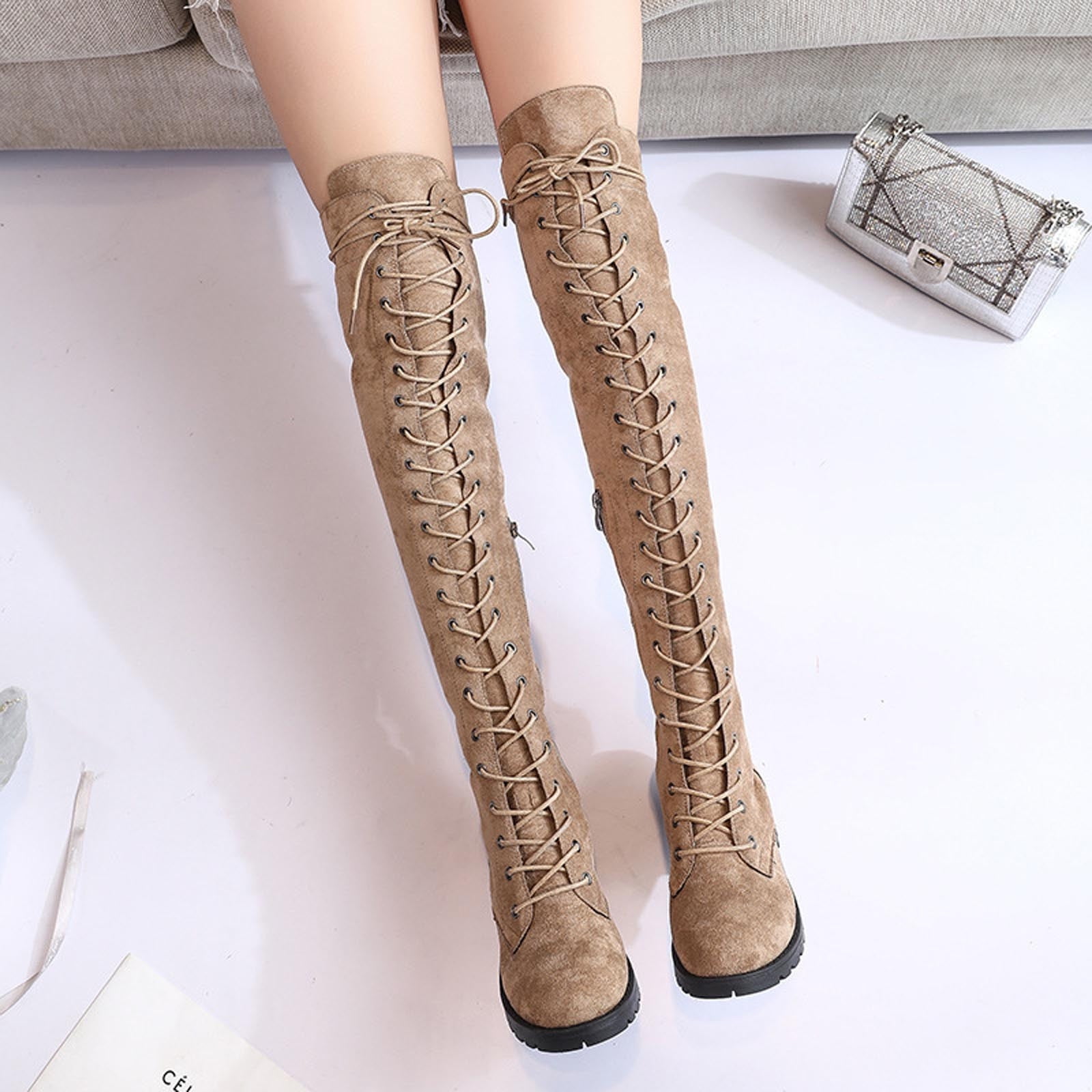 OKBOP Womens Low Heel Over-The-Knee Boots-Girls Boots Size 13 Thigh ...