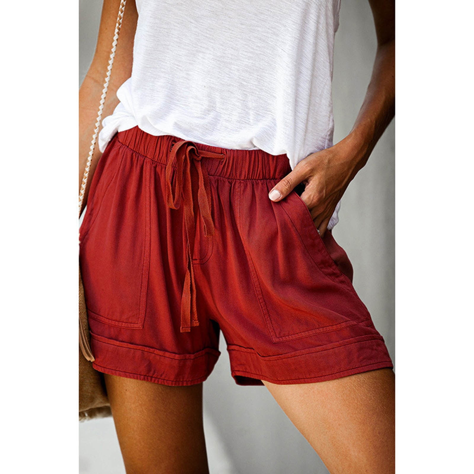 OKBOP Womens Shorts Athletic- Red Elastic Waist Wide-Leg Active Fit ...