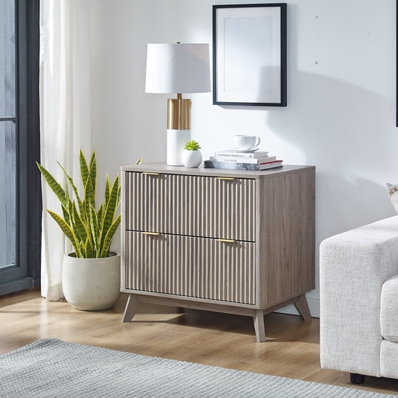 OKD 2 Drawer File Cabinet, Fluted Lateral Filing Cabinet with Hanging ...