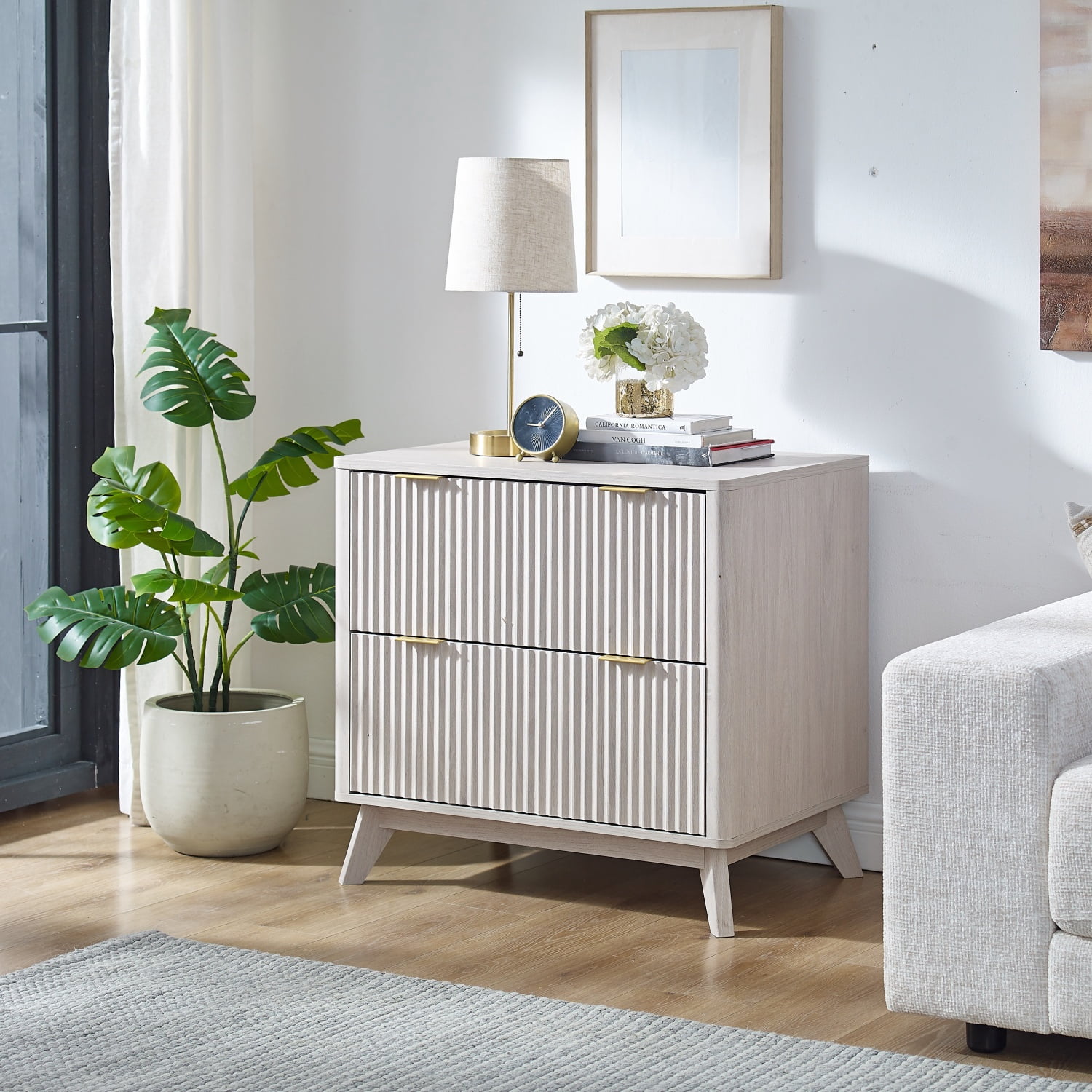 OKD 2 Drawer File Cabinet, Fluted Lateral Filing Cabinet with Hanging ...