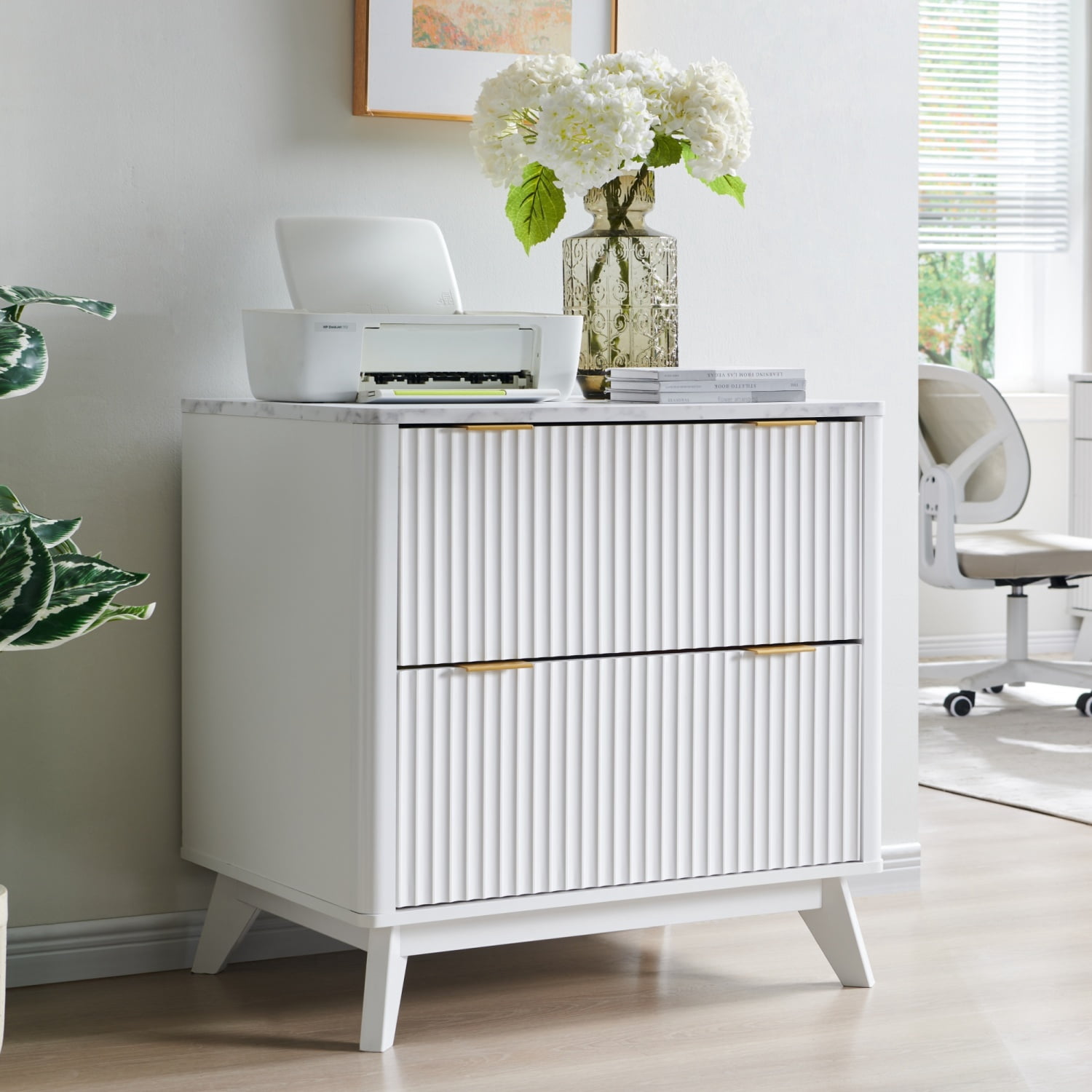 OKD 2 Drawer File Cabinet, Fluted Lateral Filing Cabinet with Hanging ...