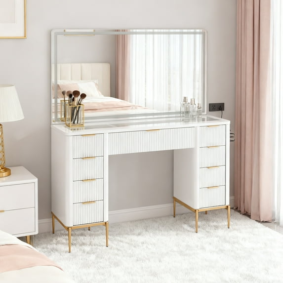 OKD 48" Modern Vanity Desk, Dressing Table with Lighted Mirror | 3 ...