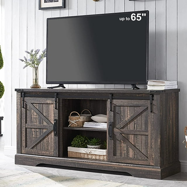 OKD 58" Wide TV Stand for TVs up to 65+ inch, Wood Farmhouse Entertainment Center with Barn Door ...