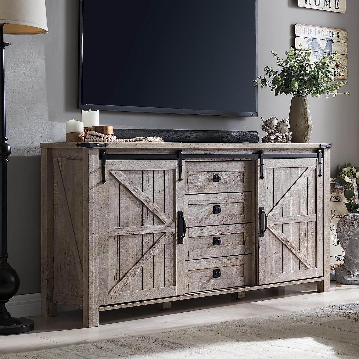 OKD 60" Farmhouse TV Stands 4 Drawers Dresser Modern Wood Chest ...