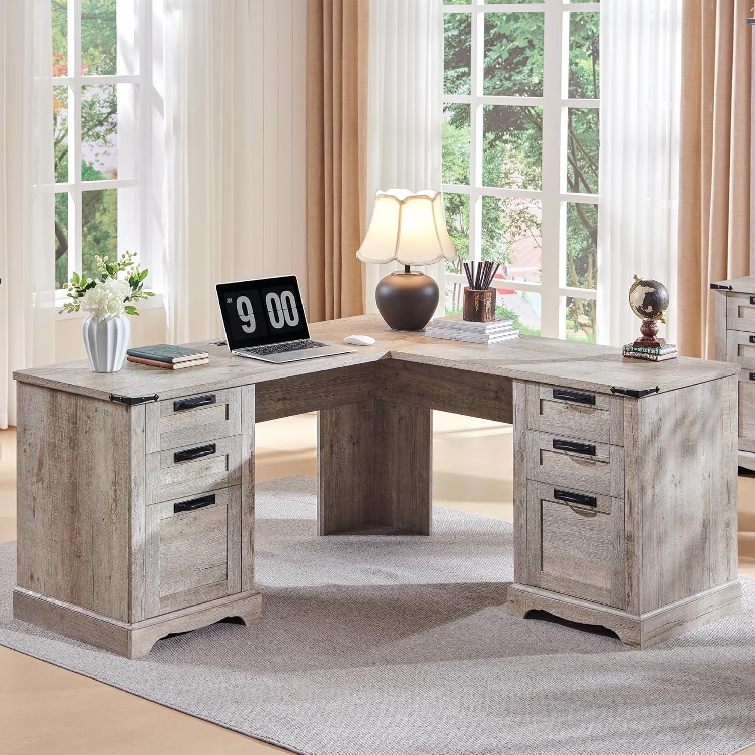 OKD Farmhouse L-Shaped Executive Desk 60x60 with Storage - Walmart.com