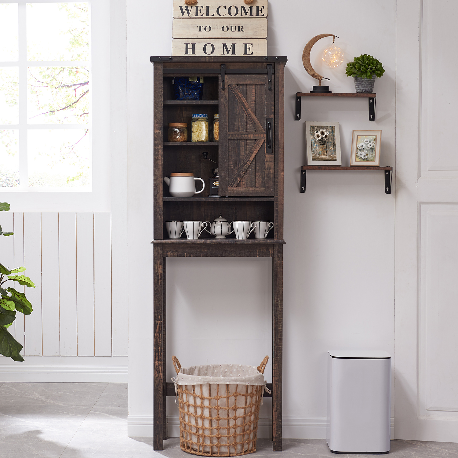 Costway Farmhouse Over the Toilet Freestanding Bathroom Storage Cabinet ...