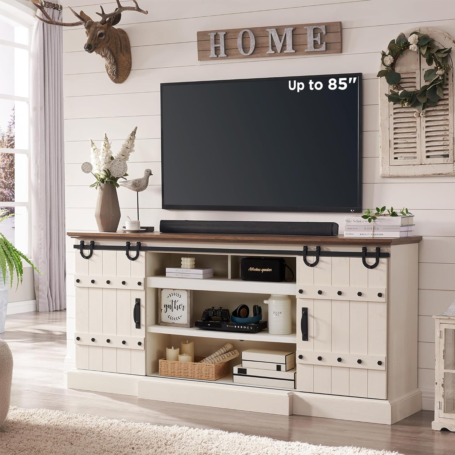 Manor Park Classic Tiered TV Stand for TVs up to 65", Antique White ...