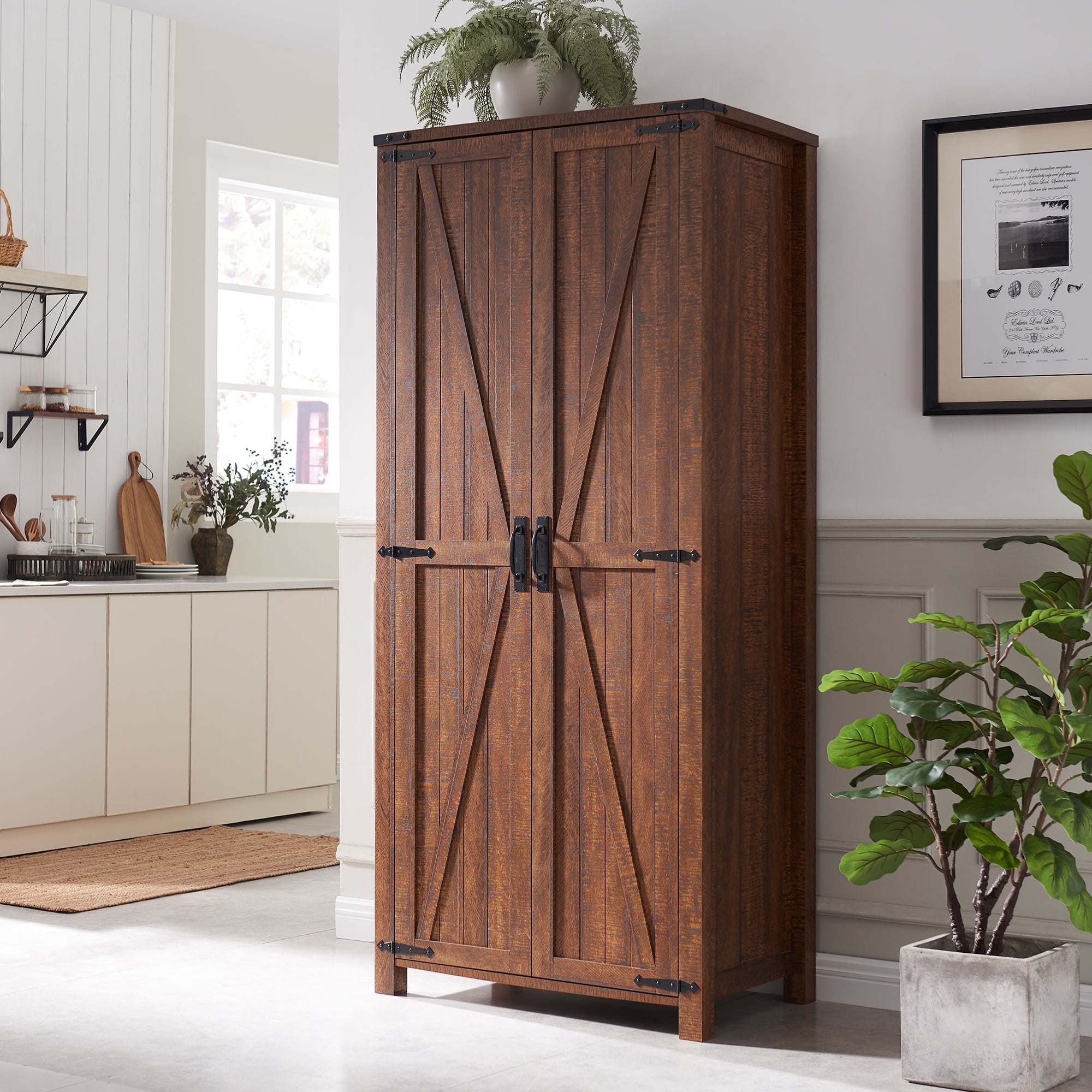 OKD Farmhouse 72'' Storage Cabinet, Adjustable Shelves, Barndoor ...