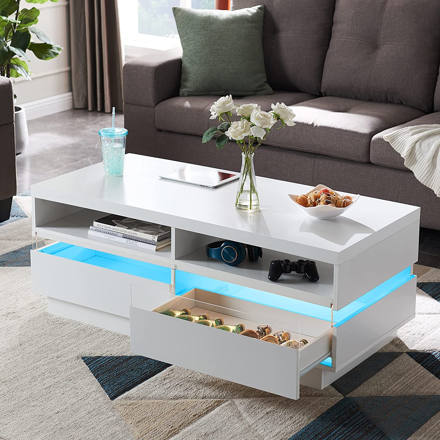 Duhome Coffee Table with Storage, Solid Wood Coffee Table Modern ...