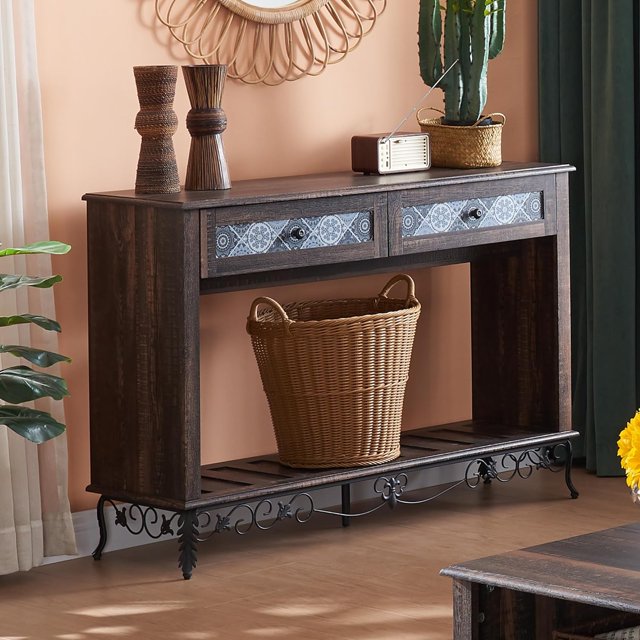 OKD Console Table, Narrow Entryway Table with 2 Drawer Storage Shelf ...