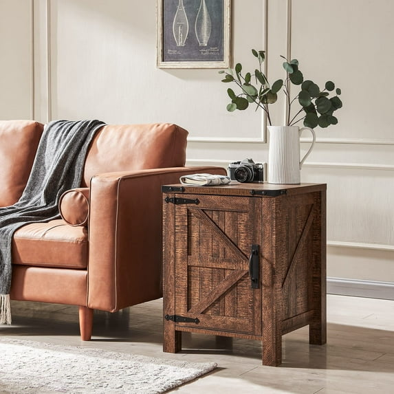 OKD End Table with Charging Station, Farmhouse Rustic Wood Side Table for Living Room, Bedroom ...