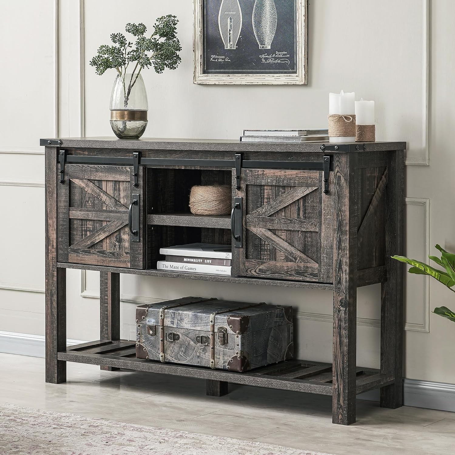 OKD Entryway Table with Sliding Barn Doors, 46" Farmhouse Console Table ...