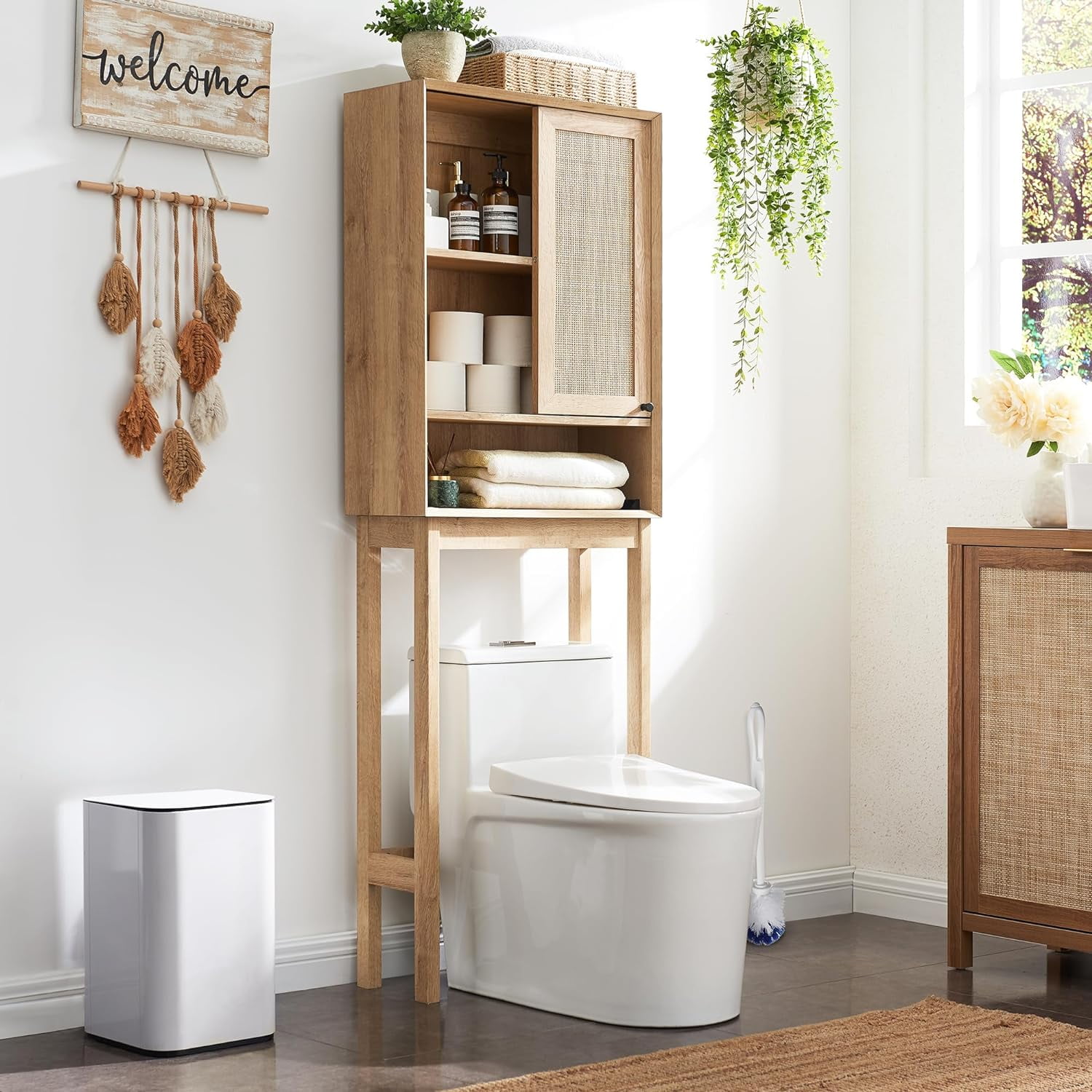 OKD Boho Farmhouse 23.2"W Free Standing Over Toilet Storage with Wood ...