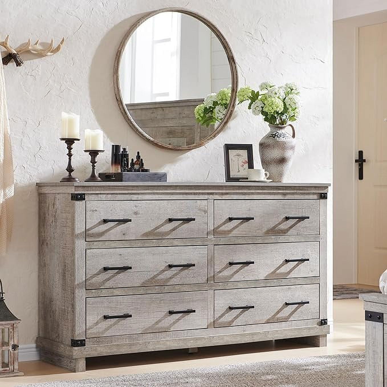 OKD Farmhouse 6 Drawers Dresser for Bedroom, Large Chest of Drawers ...