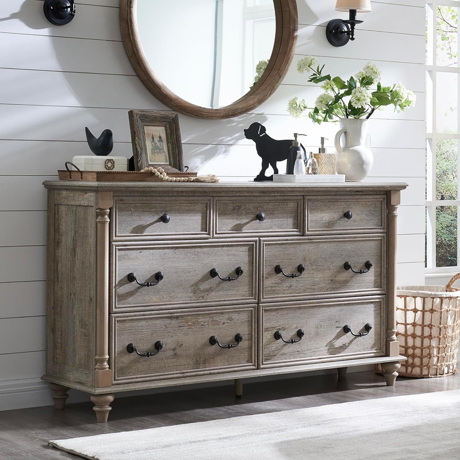 OKD Farmhouse 7-Drawer Dresser Chest, Bedroom Storage Organizer with ...