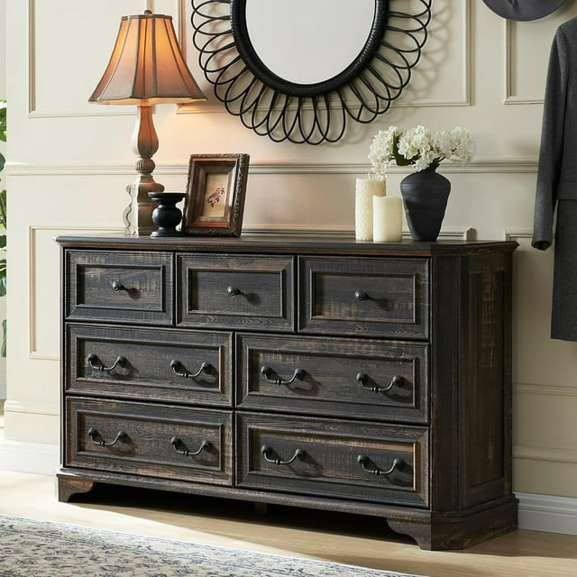 Vintage OKD Farmhouse 7-Drawer Dresser Chest, Rustic Oak, Wood ...