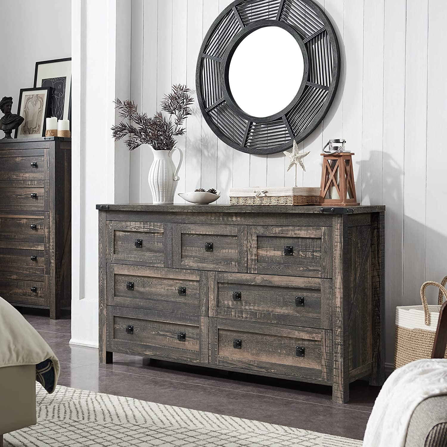 OKD Farmhouse 7 Drawers Dresser Storage Cabinet for Living Room Bedroom ...