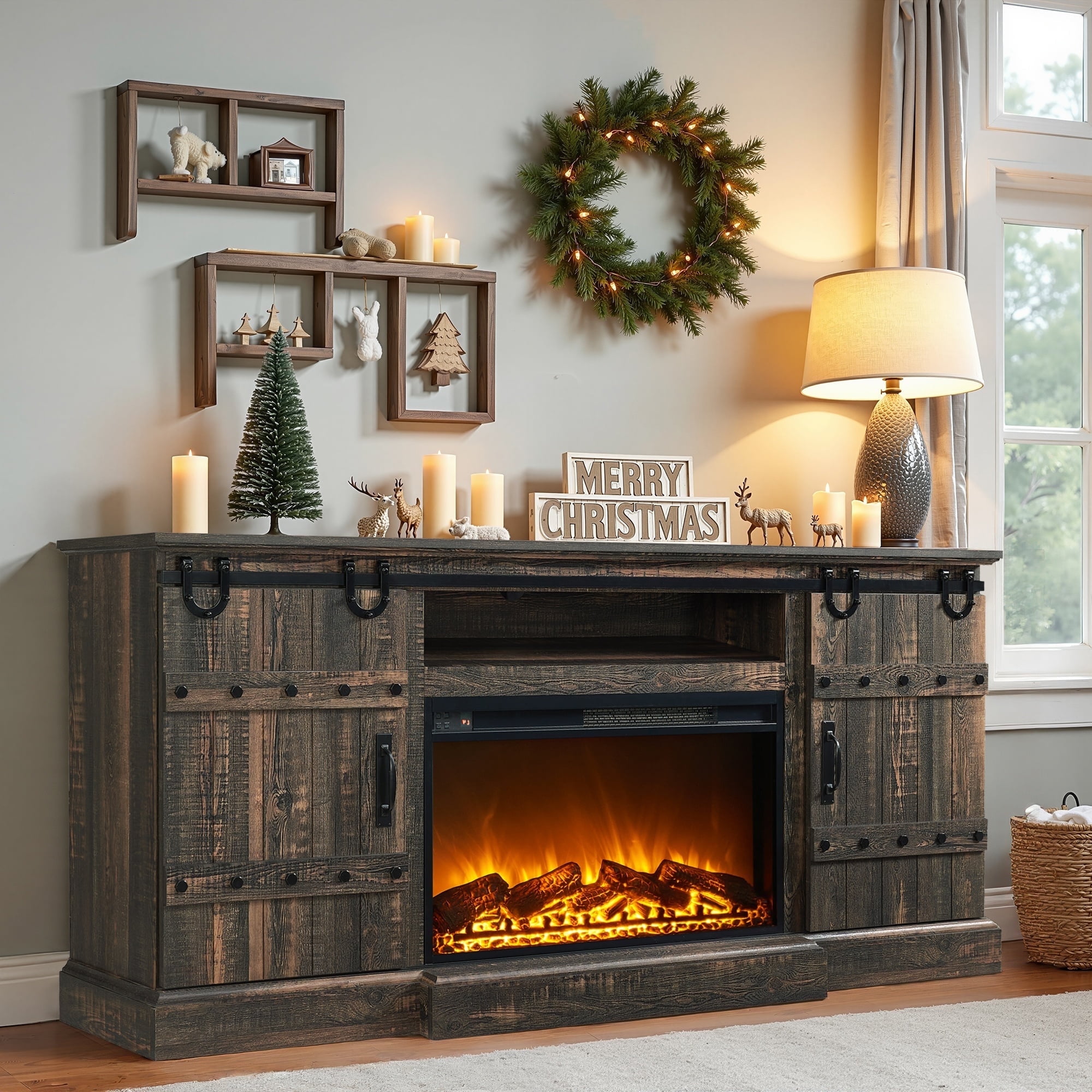 OKD Farmhouse 70" Fireplace TV Stand for TVs up to 80" , Entertainment ...