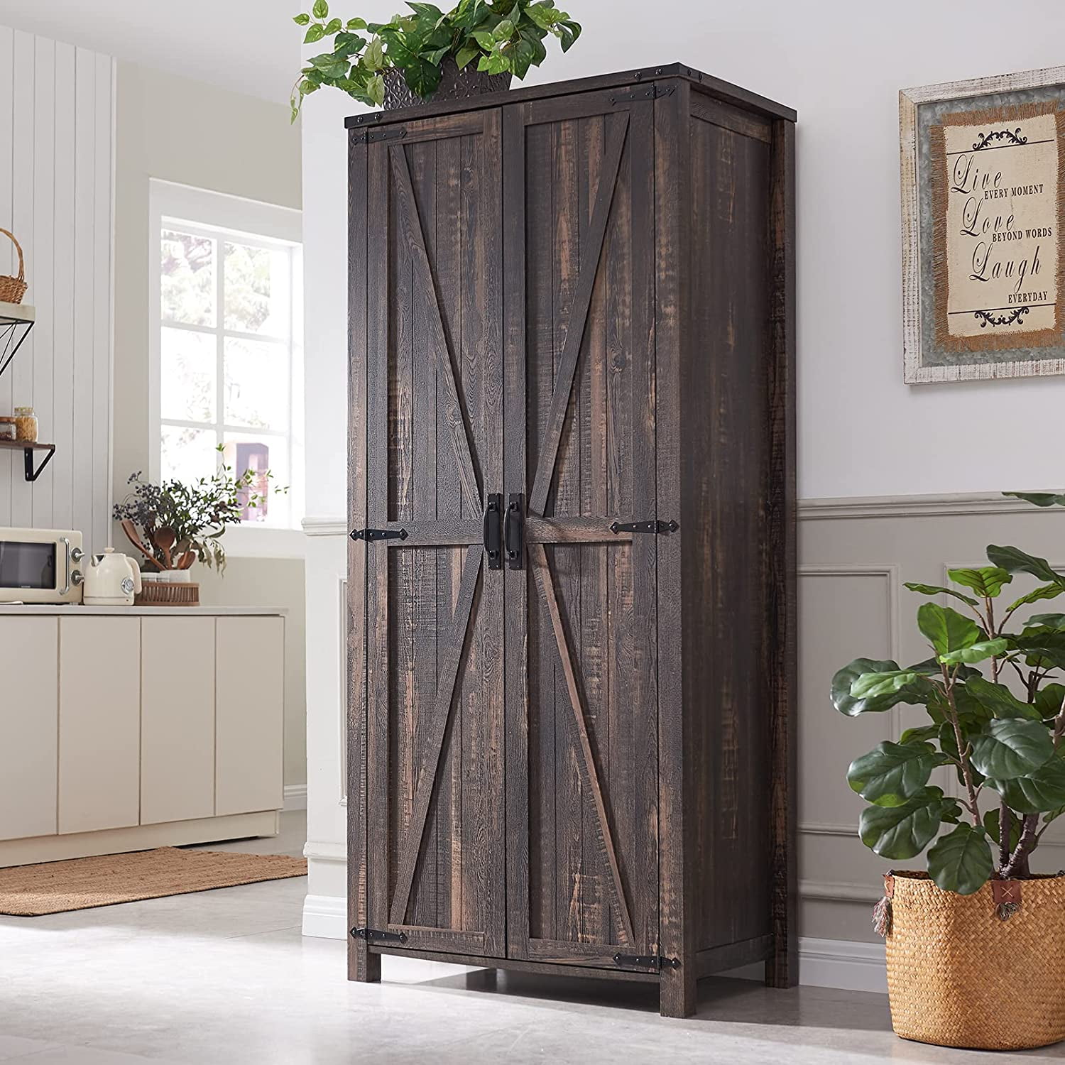OKD Farmhouse 72'' Storage Cabinet, 2 Barndoors, Adjustable Shelves ...