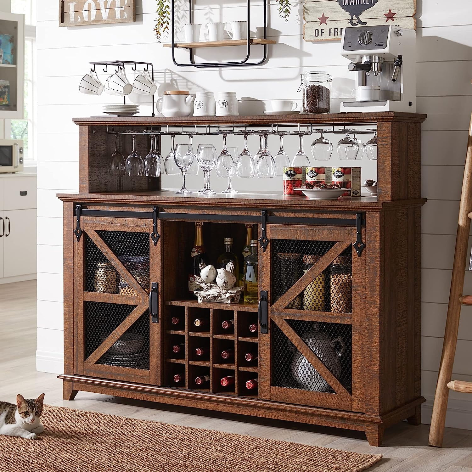 OKD Farmhouse Buffet Coffee Bar Cabinet with Wine Rack, Kitchen Dining ...