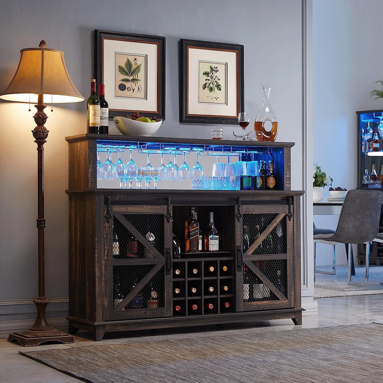 LED Bar Cabinet OKD 55" Farmhouse Coffee Bar Cabinet With LED Lights ...