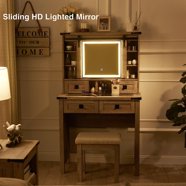 Evangeline 3-piece Vanity Table Set with Tri-Fold Mirror and Stool ...