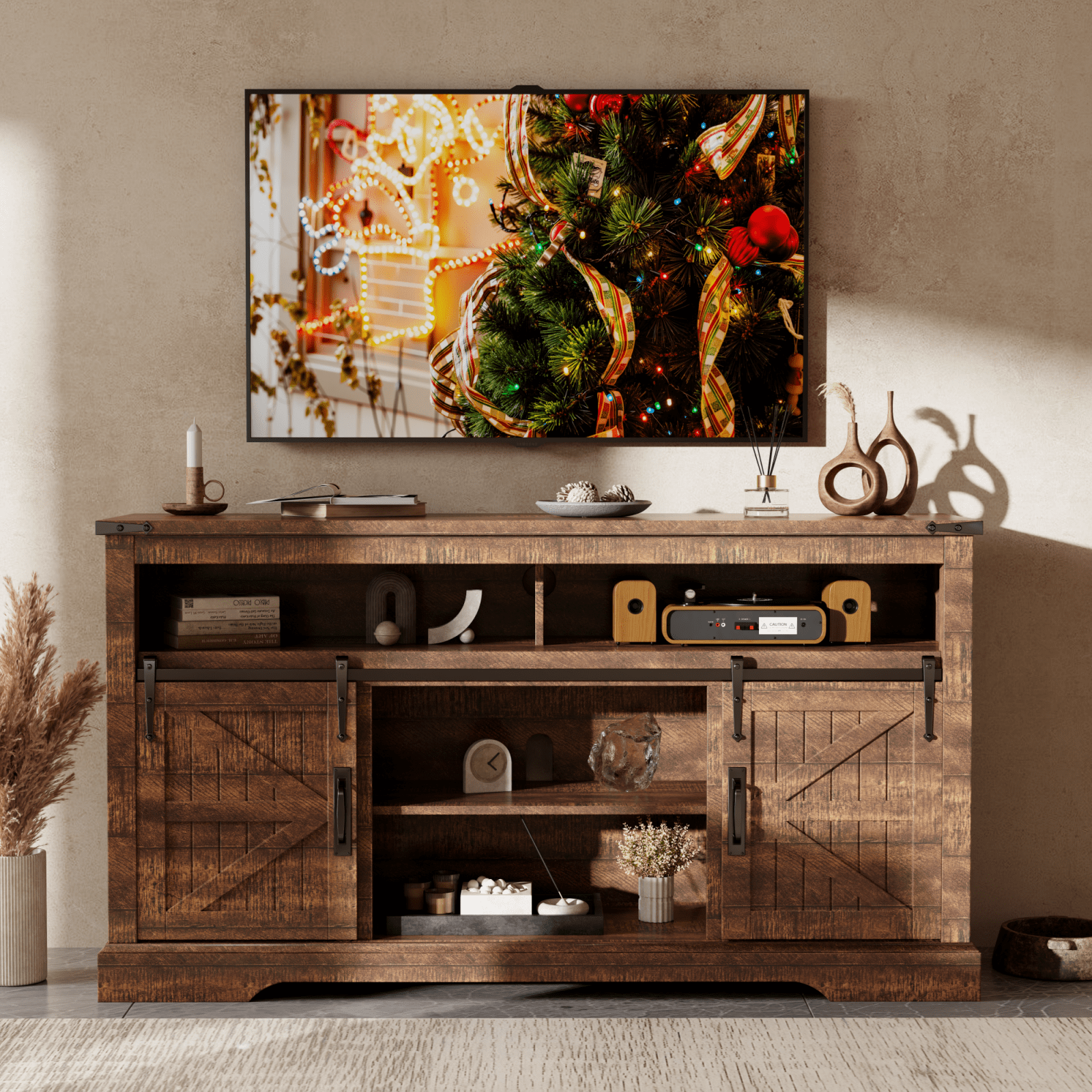 OKD Farmhouse TV Stand for TVs up to 70", Rustic Entertainment Center ...