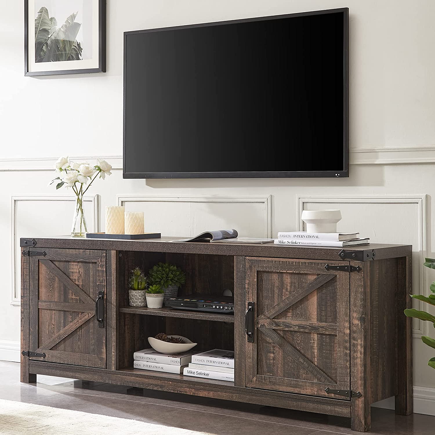 Mainstays Farmhouse TV Stand for TVs up to 50", Rustic Weathered Oak ...