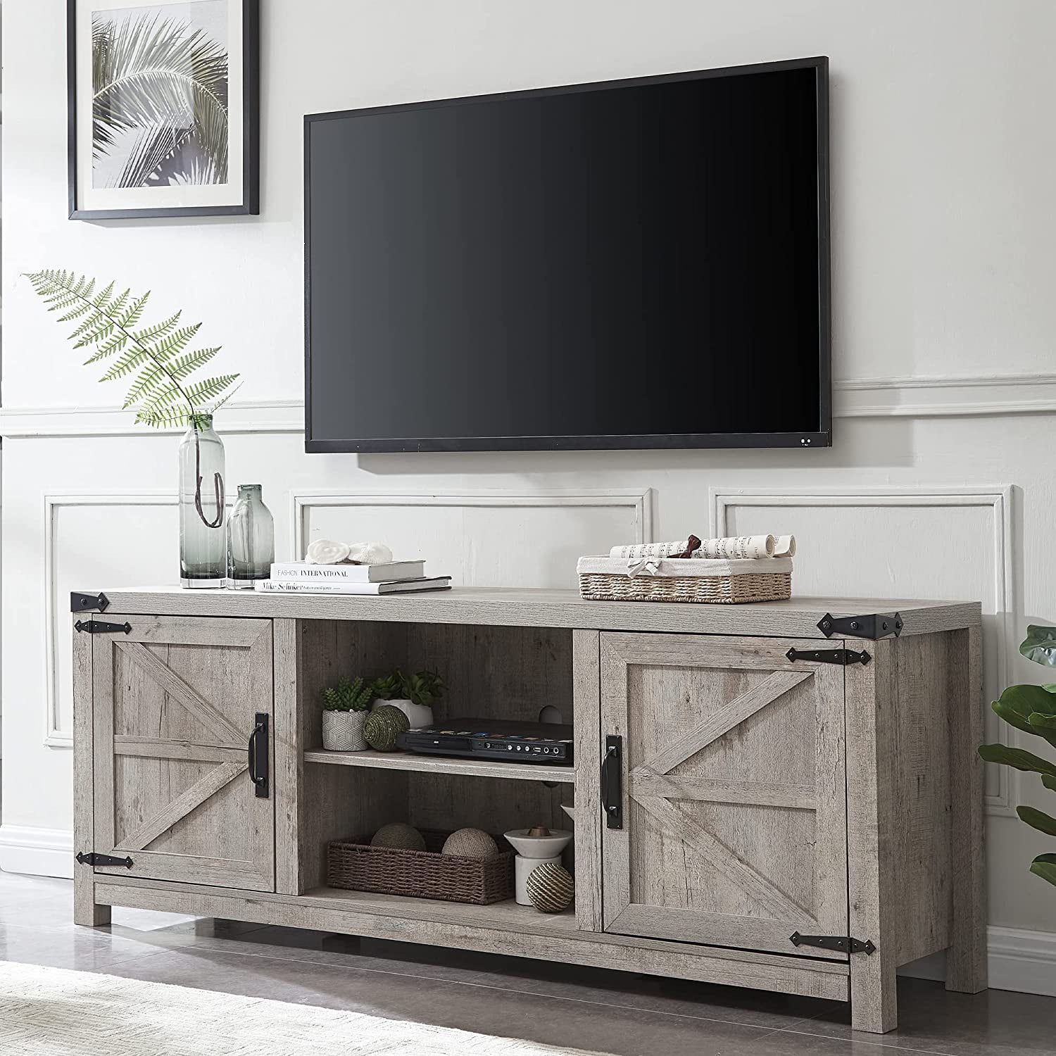 Dextrus Farmhouse TV Stand for 65-70 inch TV, Barn Door Console ...
