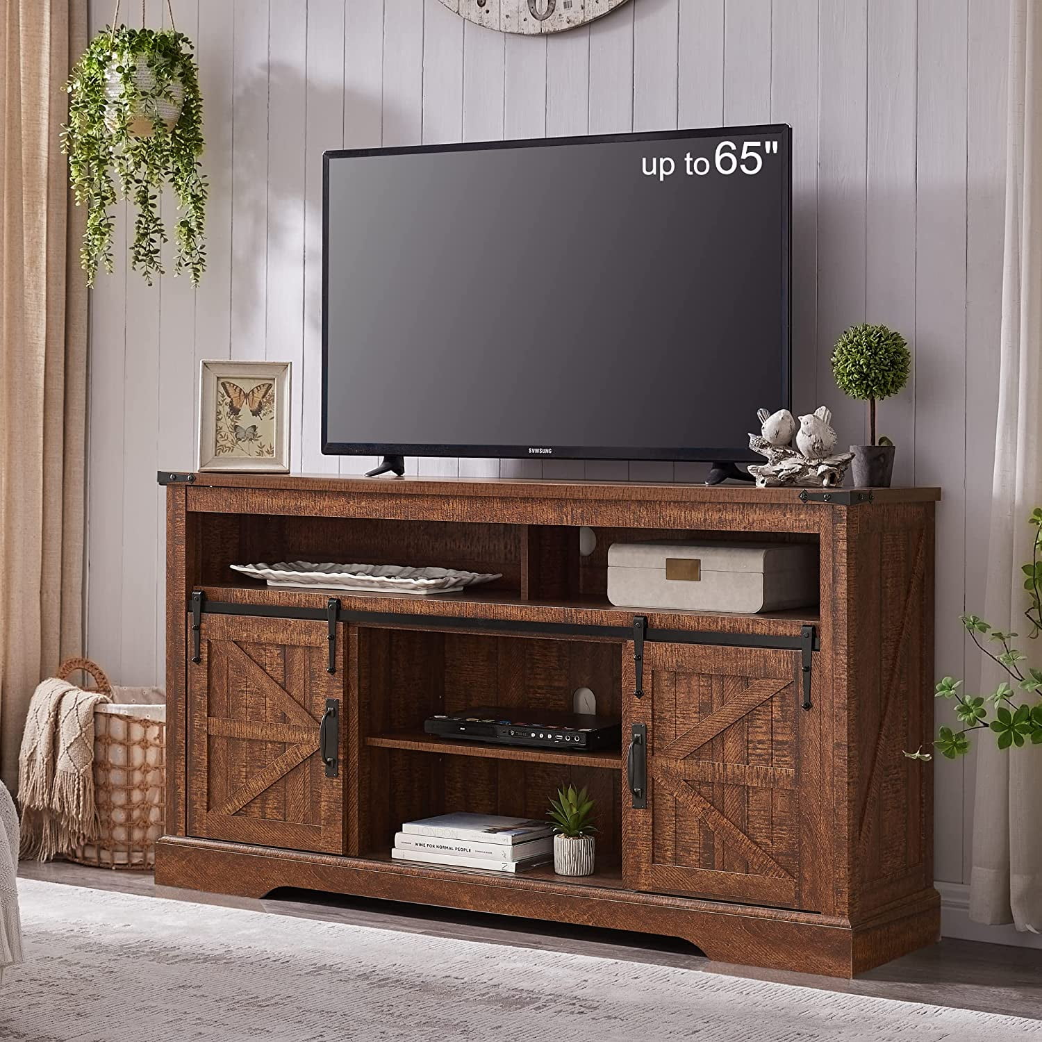 "OKD Farmhouse TV Stand, 60"" Wide for 65"" TVs, Adjustable Shelves ...