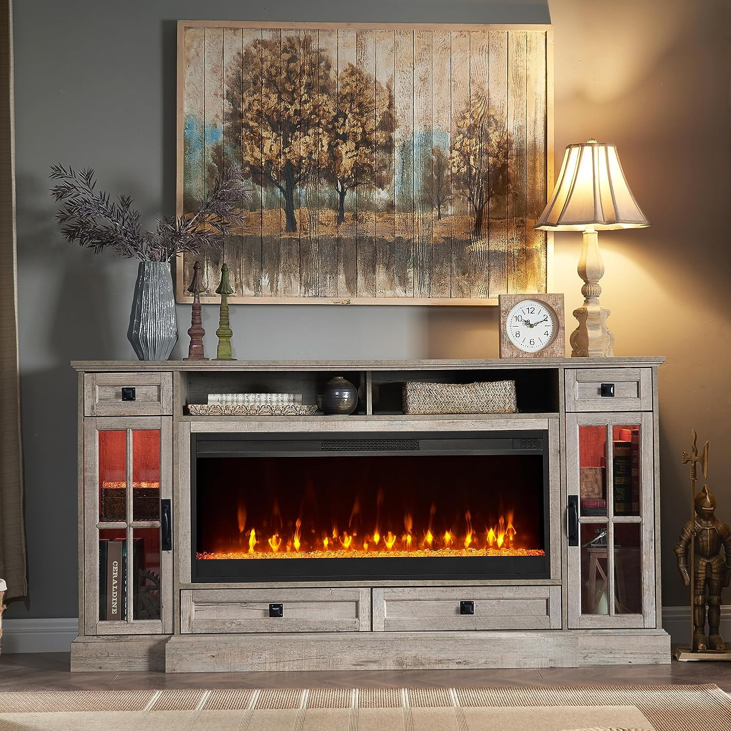 Tresanti Sloane TV Console with ClassicFlame CoolGlow 2 in 1 Electric Fireplace and Fan