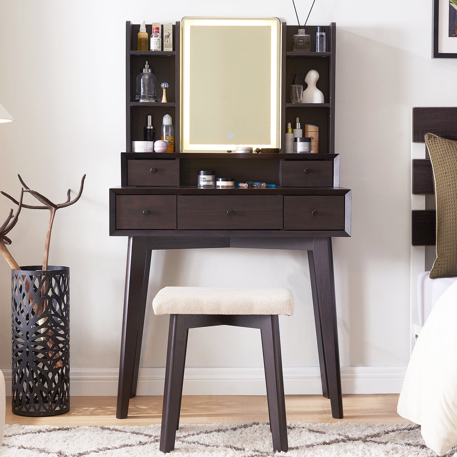 OKD Makeup Vanity Table Set with Lighted Mirror, Makeup Vanity Desk ...