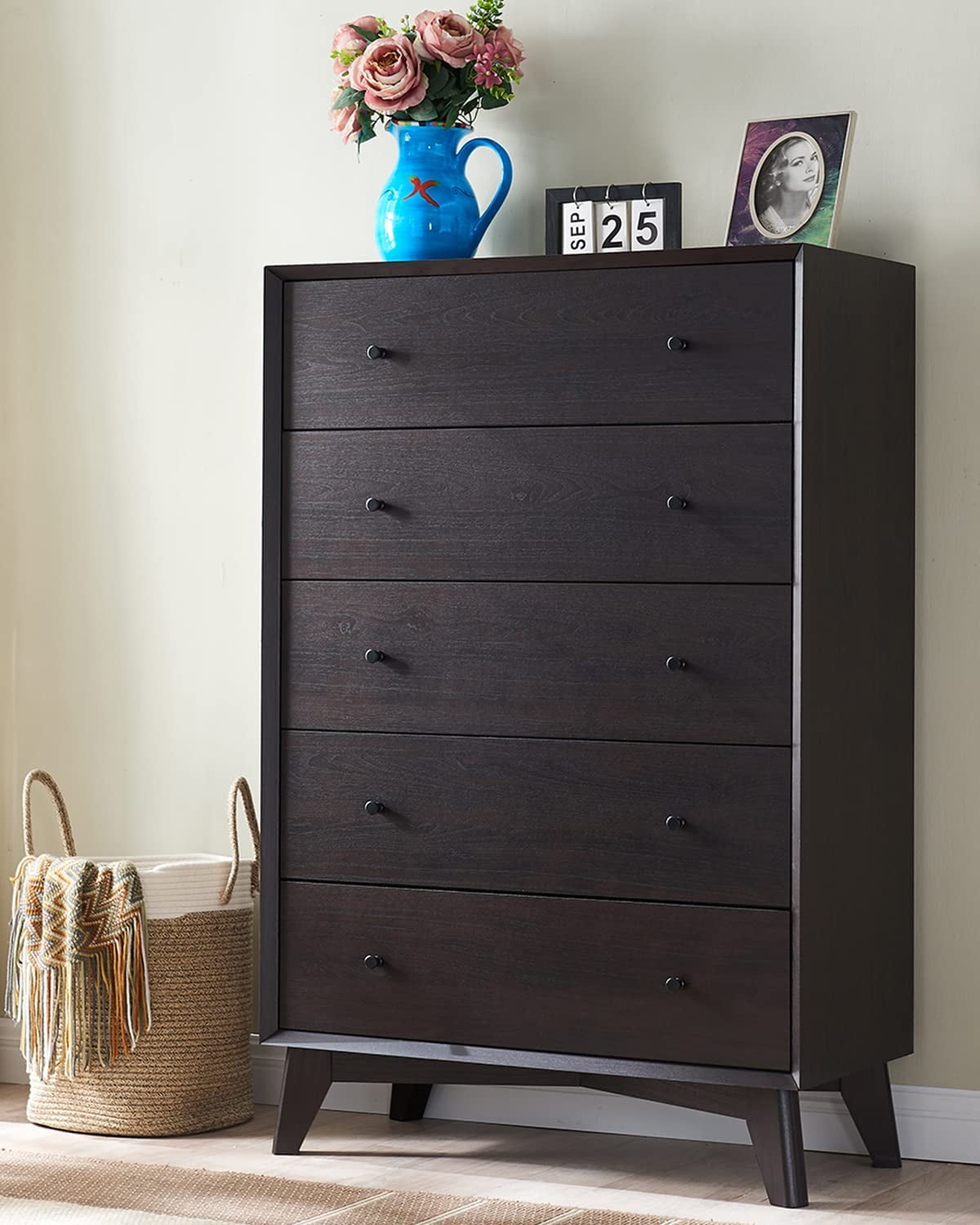 OKD Mid-Centry Modern 5 Drawer Chest Dresser for Bedroom,Living Room ...