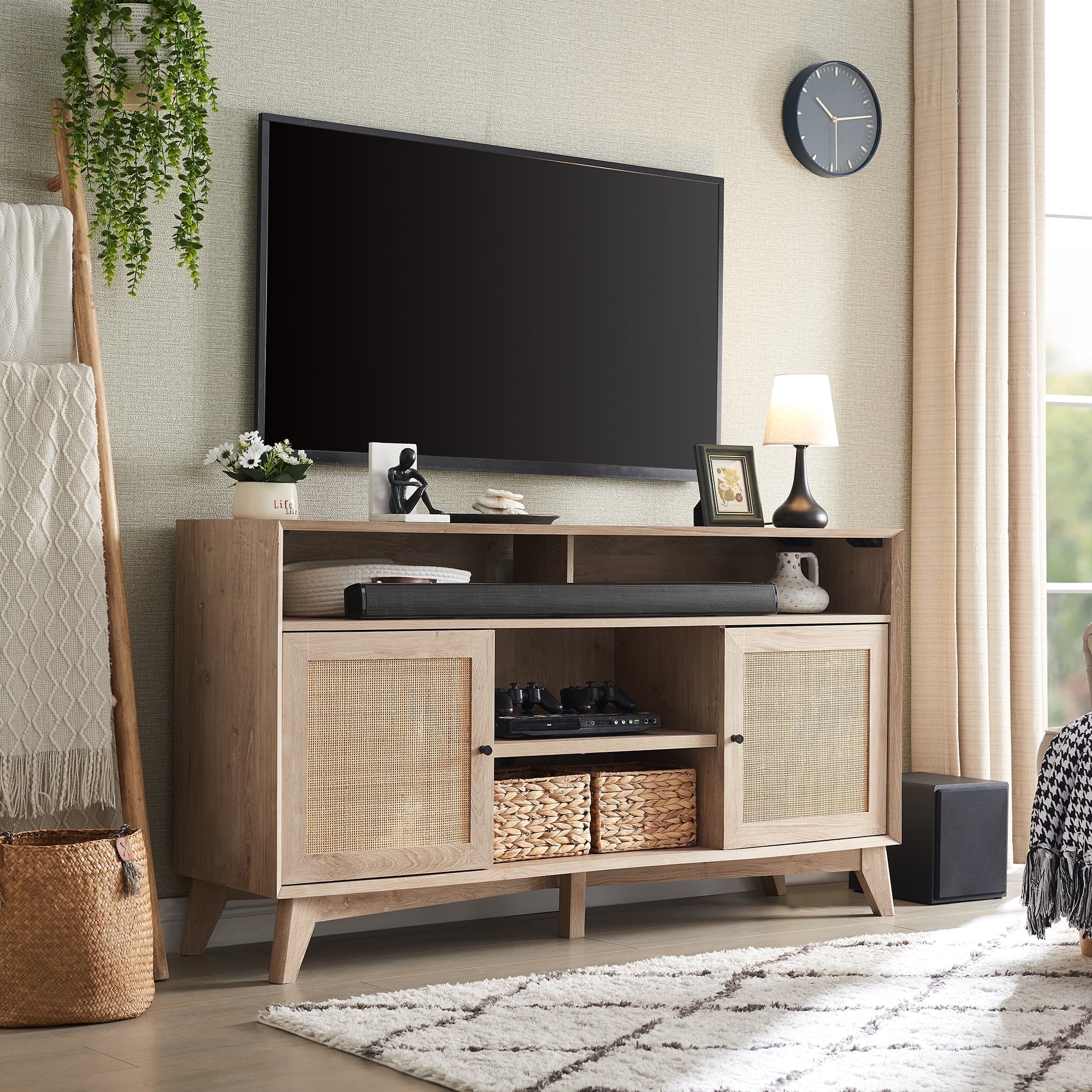 OKD Mid-century Modern & Boho 65+ Inch TV Stand Entertainment Center, 2 ...