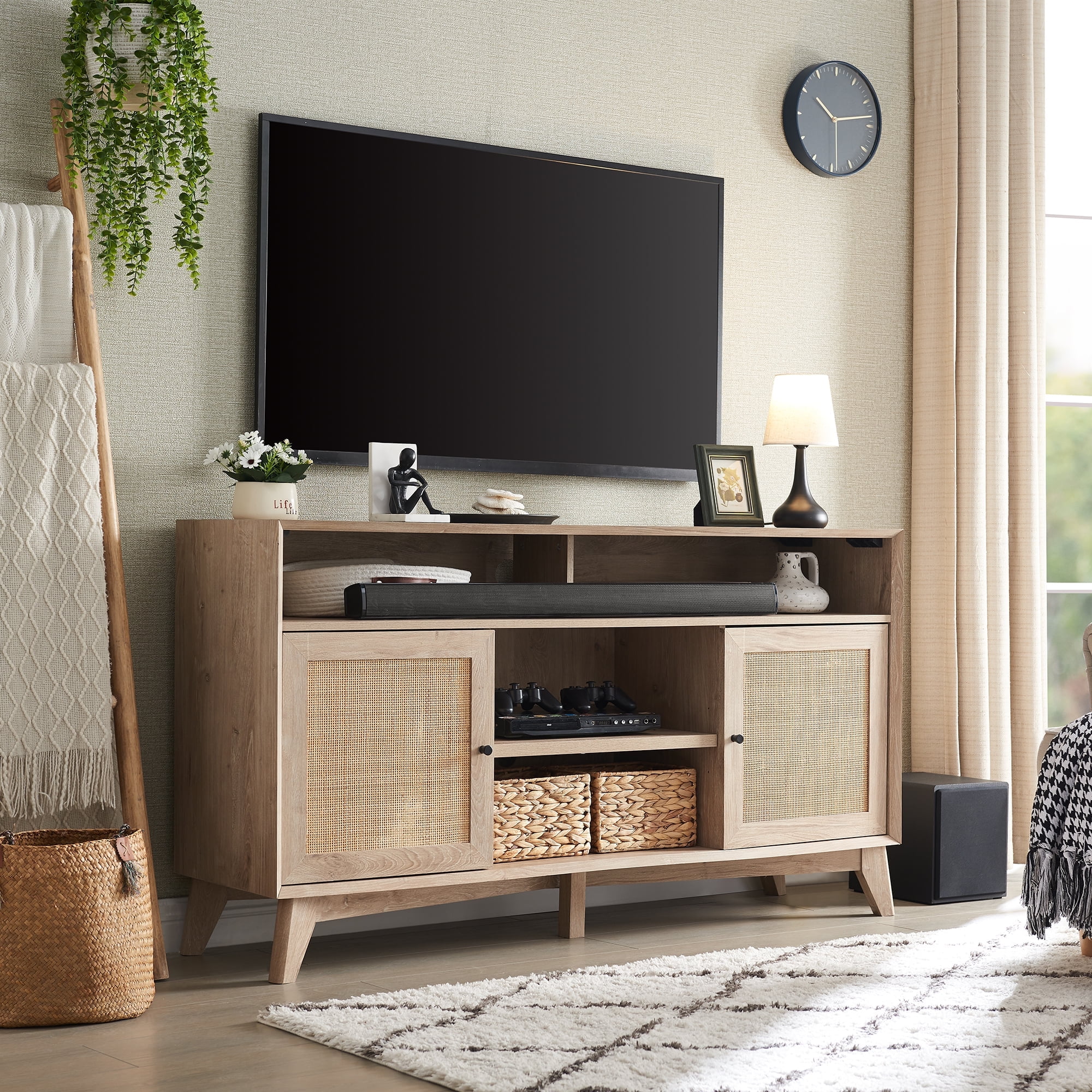 Walker Edison Mid-Century Modern 2-Door Reeded TV Stand for TVs up to ...