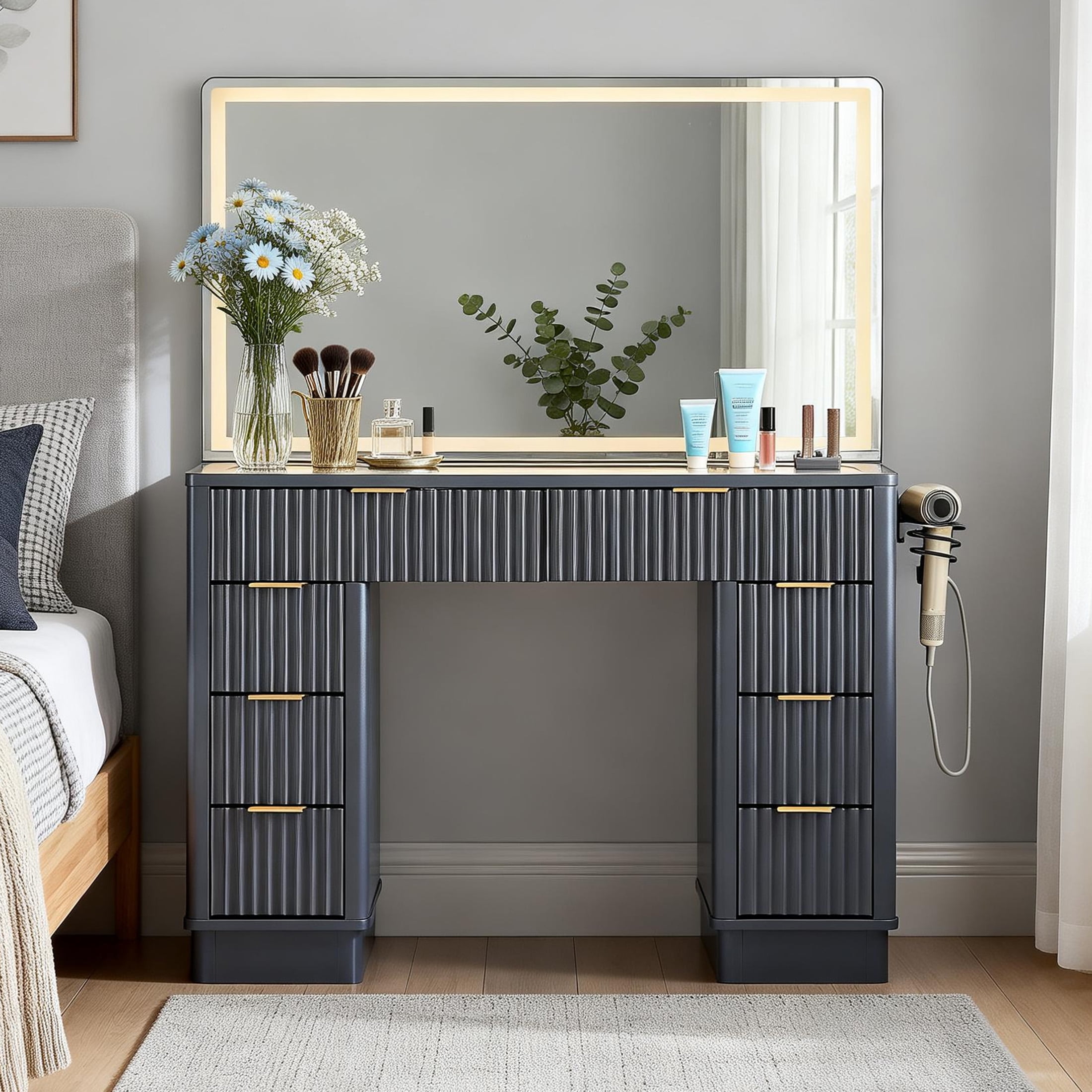 OKD Modern 48" Makeup Vanity Desk with Mirror and Lights，Vanity Table ...
