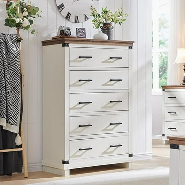 OKD Farmhouse Natural Country Style 5-Drawer Dresser, Rustic Tall Chest ...