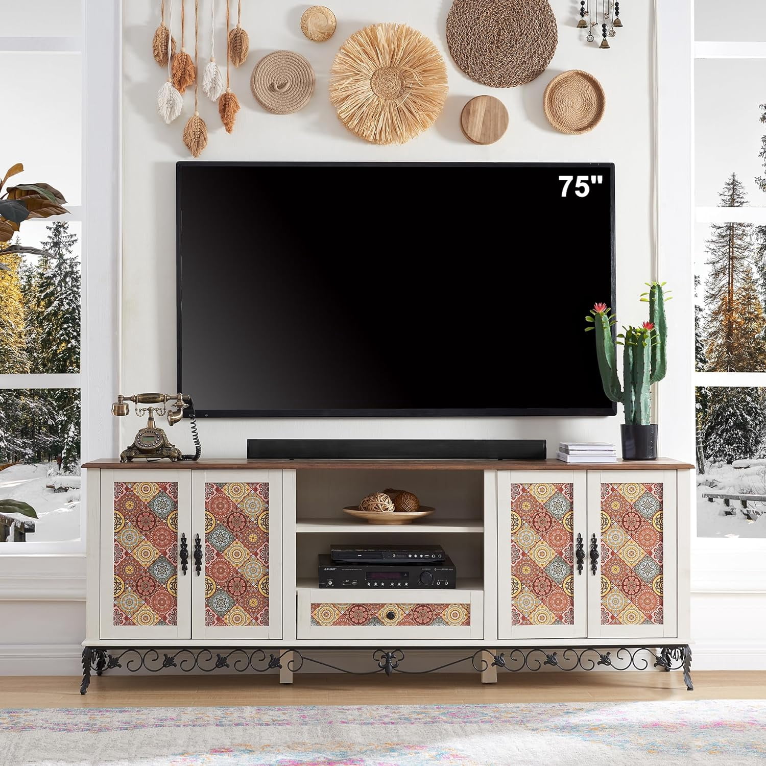 OKD TV Stand for TVs up to 85", Living Room TV Console Cabinet with ...