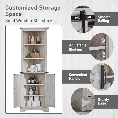OKD Tall Corner Cabinet, Farmhouse Storage Cabinet with Barn Door ...