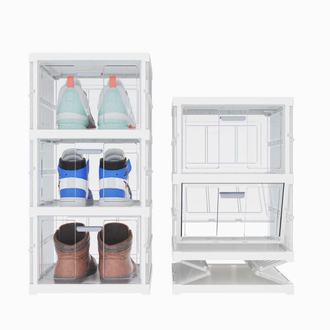 OKENTEN 3 Tier Foldable Shoe Storage for Closet,Sturdy Box Containers ...