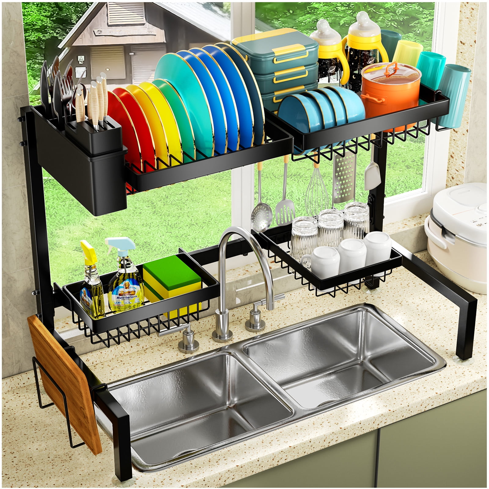 "OKENTEN Over Sink Adjustable Dish Drying Rack, 2-Tier Large Capacity ...