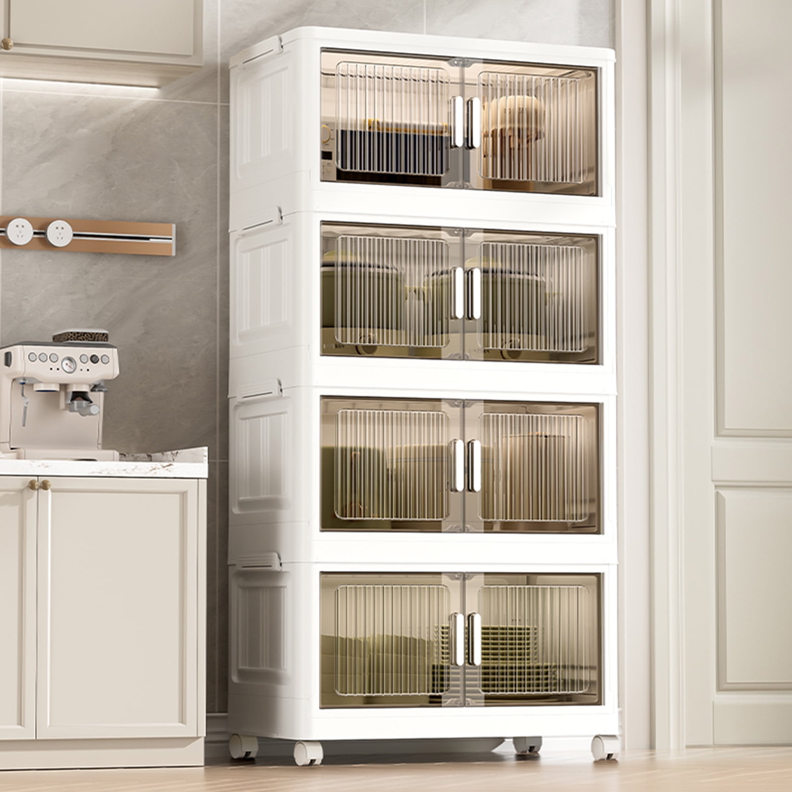 OKENTEN Stackable Storage Bins with Lids 4 Pack,Clear Plastic Folding ...