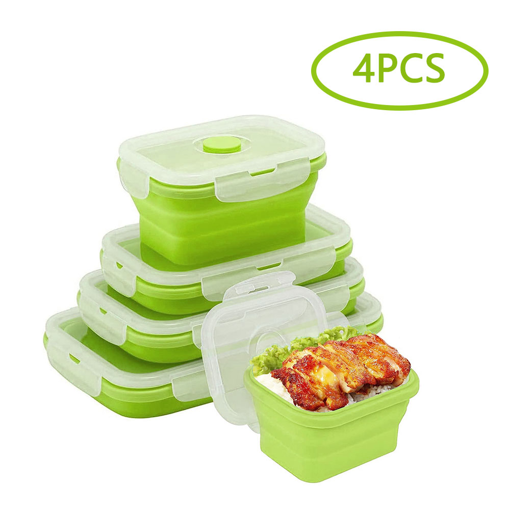 Leak Proof Bento Lunch Box Silicone Collapsible 800ML Food Storage Meal Prep Containers, BPA ...