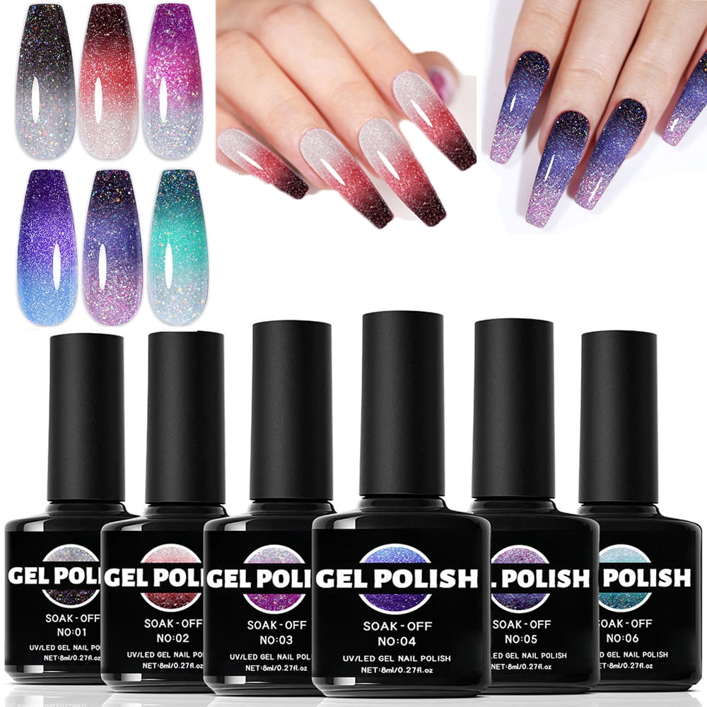 OKHOTY 6 Colors Reflective Gel Polish Kit Temperature Mood Changed ...