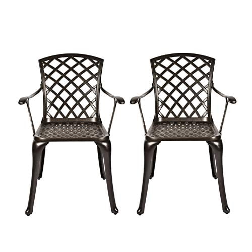 OKIDA 2 Piece Cast Aluminum Arm Dining Chairs, Outdoor Patio Bistro ...
