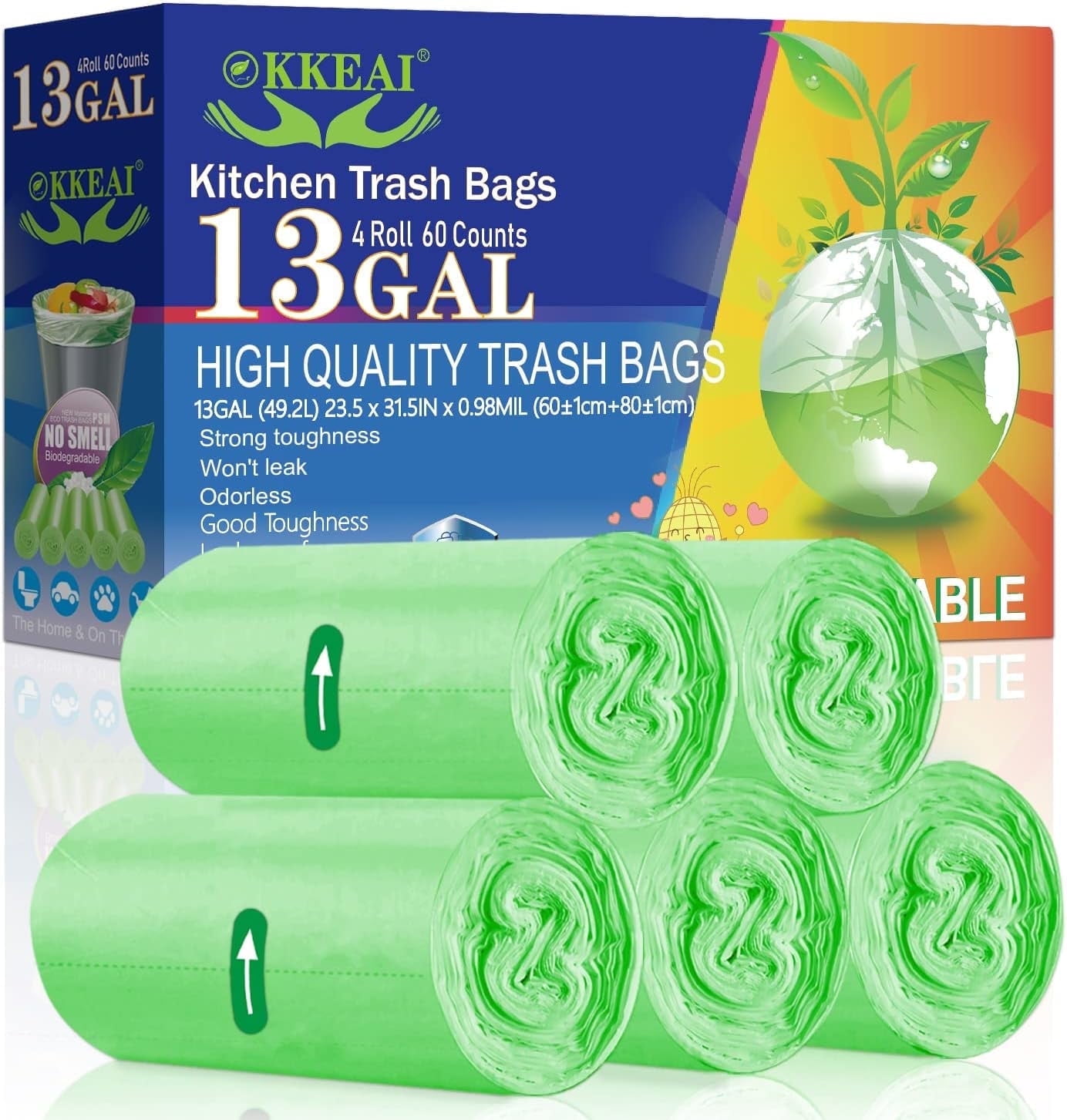OKKEAI 13Gallon/50L Large Garbage Bags for Bathroom,Home Office, Lawn ...