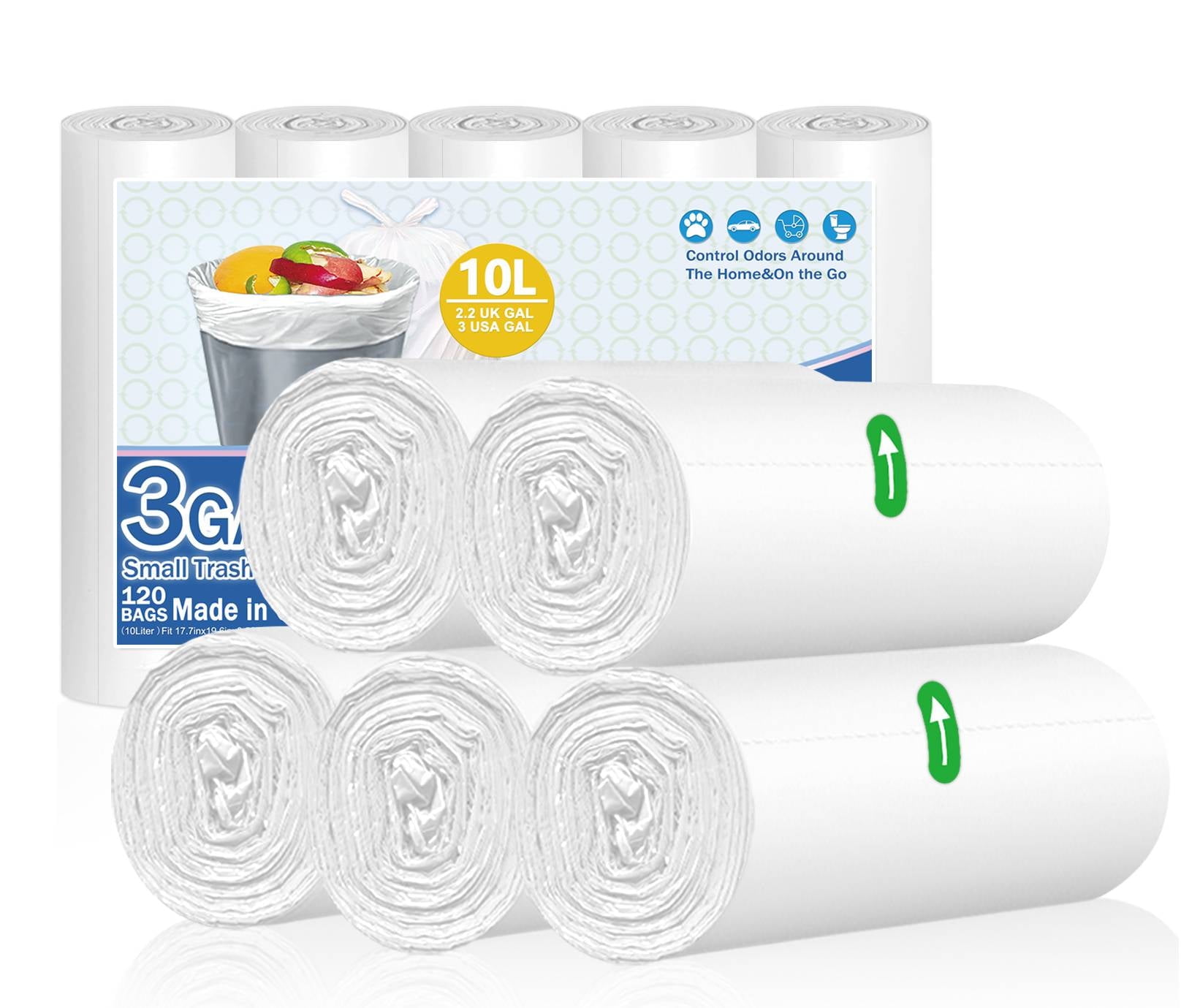 OKKEAI 3 Gallon Garbage Bags for Home,Bathroom,Office,120 Count,White ...