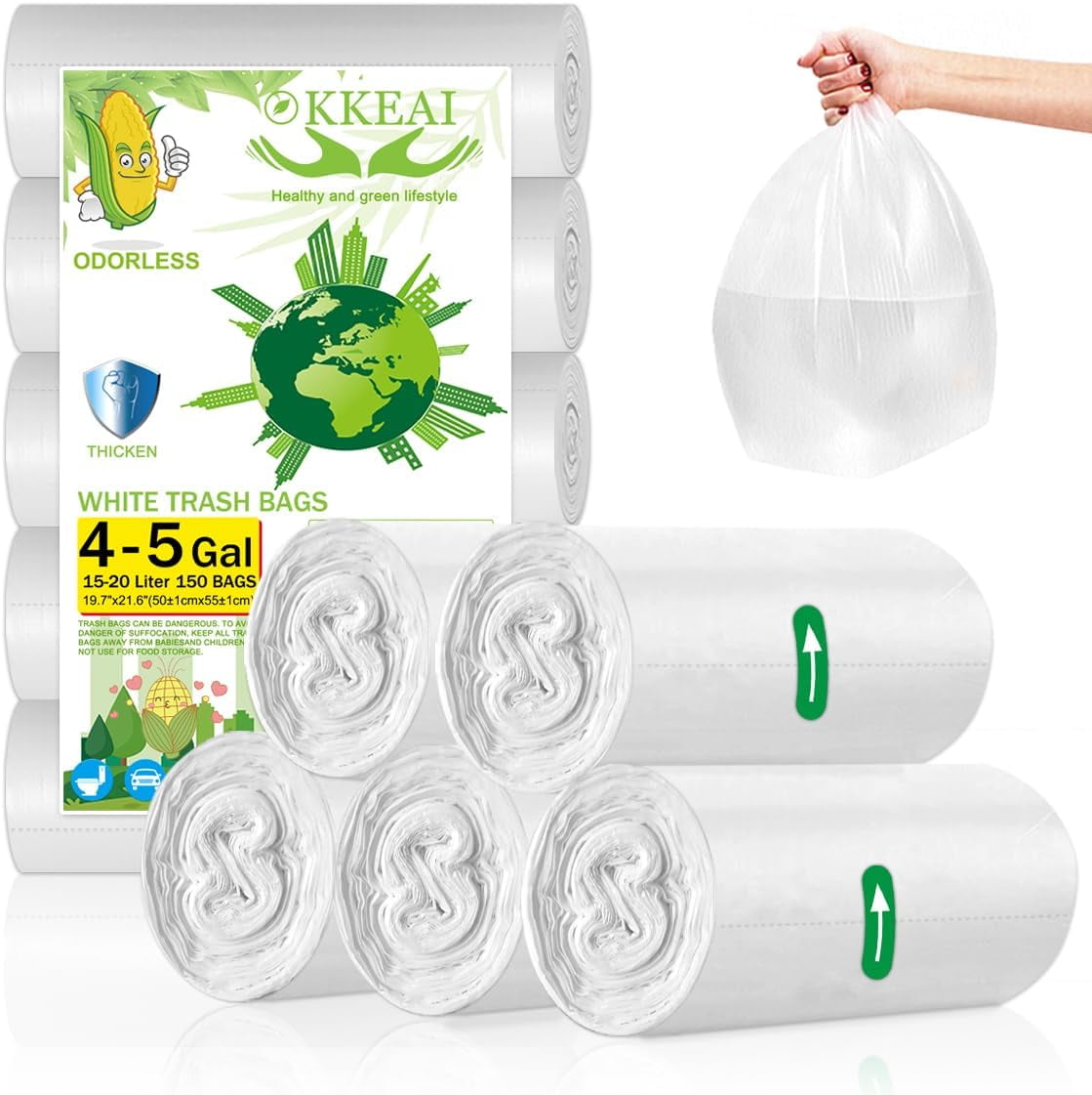 OKKEAI 4-5 Gallon/15L-20L Trash Bags 150 Counts per pack Wastebasket ...
